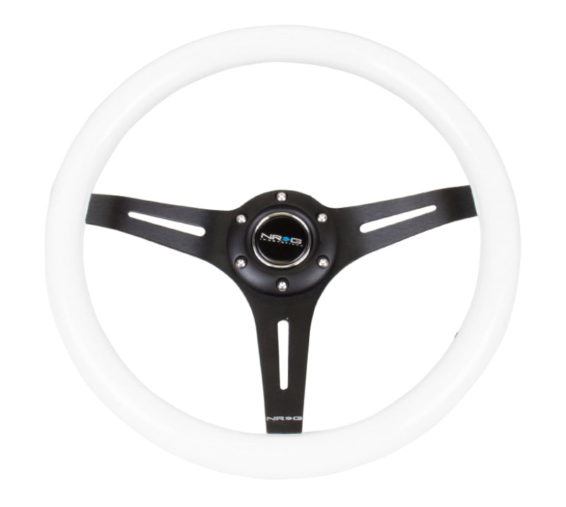 NRG Classic Wood Grain Steering Wheel (350mm) White Paint Grip w/Black ...