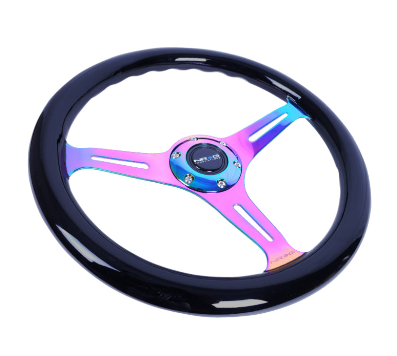 NRG Classic Wood Grain Steering Wheel (350mm) Black Paint Grip w/Neoch ...
